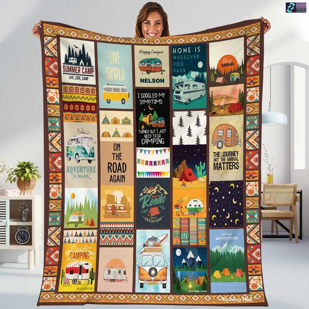 Summer Camp Camper Camping Fleece Blanket, Let Go Camping Blanket, I ...