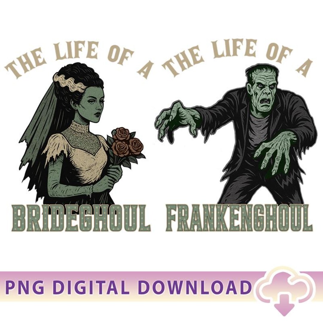 The Bride of Frankenstein Couple Matching PNG, Frankenstein and His ...