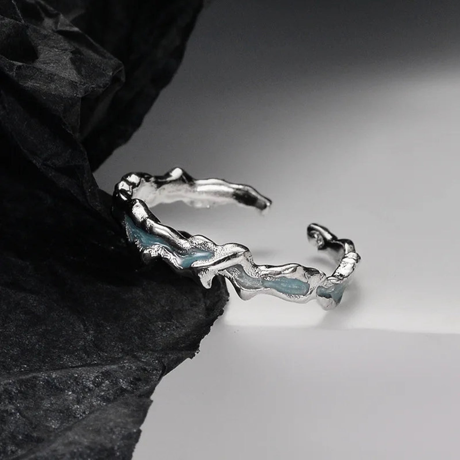 Fashion Personalized Silver Blue Ocean Rings Adjustable Jewelry Gift - Etsy