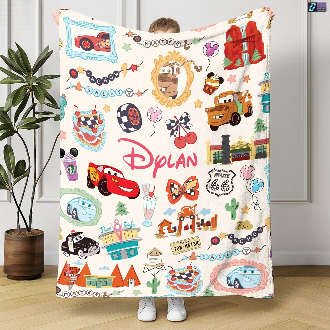 Personalized Coquette Bow Disneyland Cars Blanket, Lightning Mcqueen ...