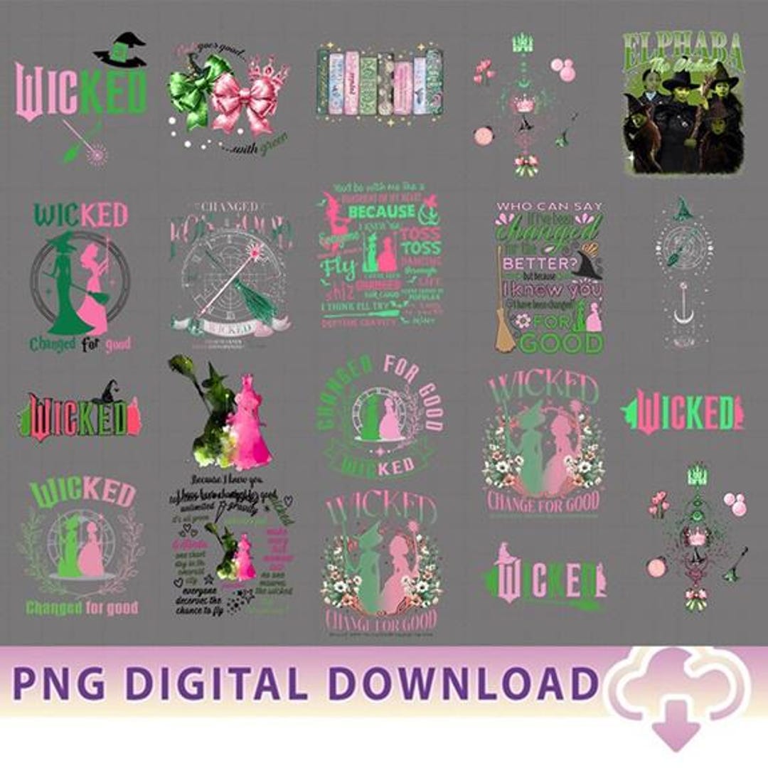 Wicked Changed for Good PNG Bundle, Retro Witch Green Pink Png, Musical ...