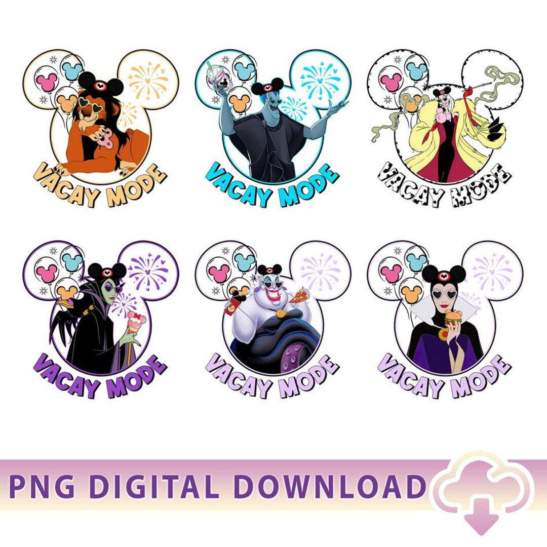 Disneyland Villains Vacay Mode Mickey Balloons PNG Bundle, Disneyland ...