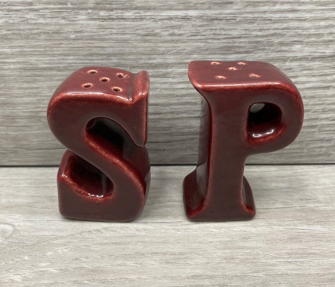 Vintage S and P Letters Salt and Pepper Shakers, Burgundy, Cork in ...