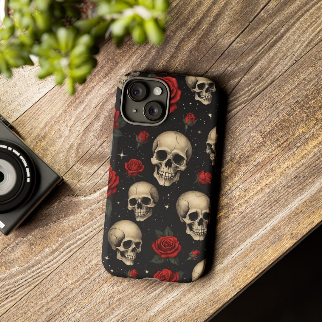Skulls and Roses Phone Case Fit for iPhone 15 Pro Max, 14 Plus, 13, 12 ...