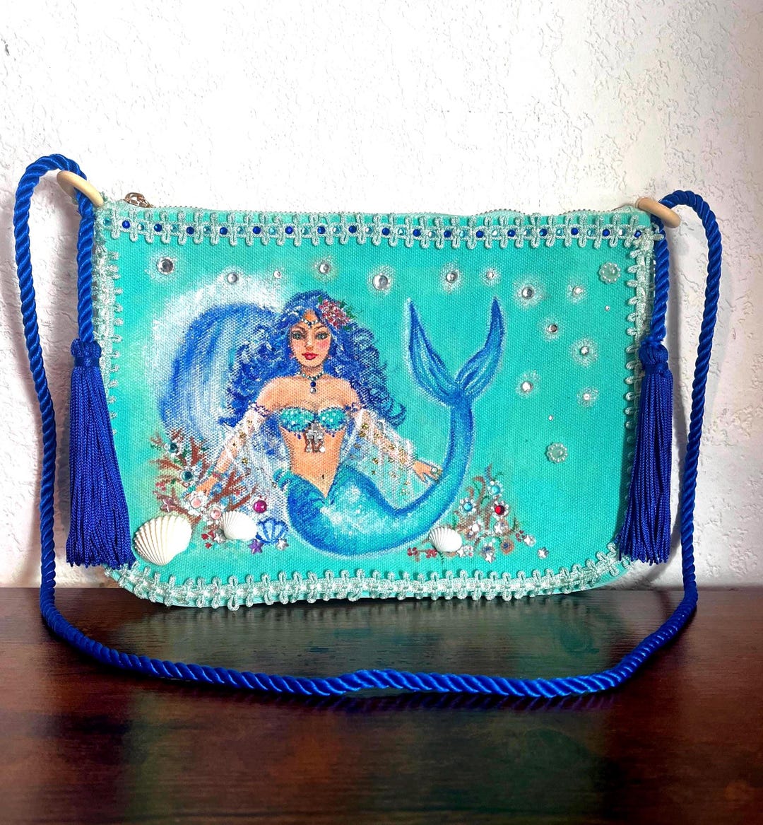 Blue Mermaid Ocean Purse With Sea Shells and Gems, Medium Aquatic ...