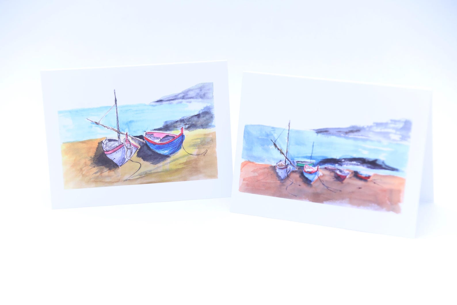 Boats Watercolor Painting - Folded Card - Blank Inside - Lighthouse ...