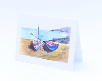 Boats Watercolor Painting - Folded Card - Blank Inside - Lighthouse ...