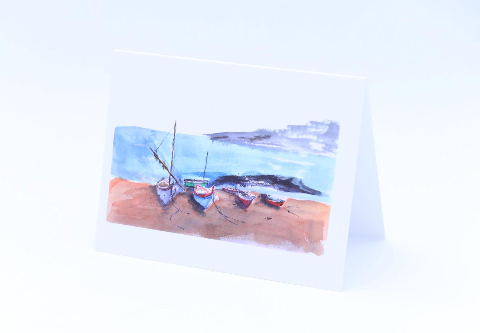 Boats Watercolor Painting - Folded Card - Blank Inside - Lighthouse ...