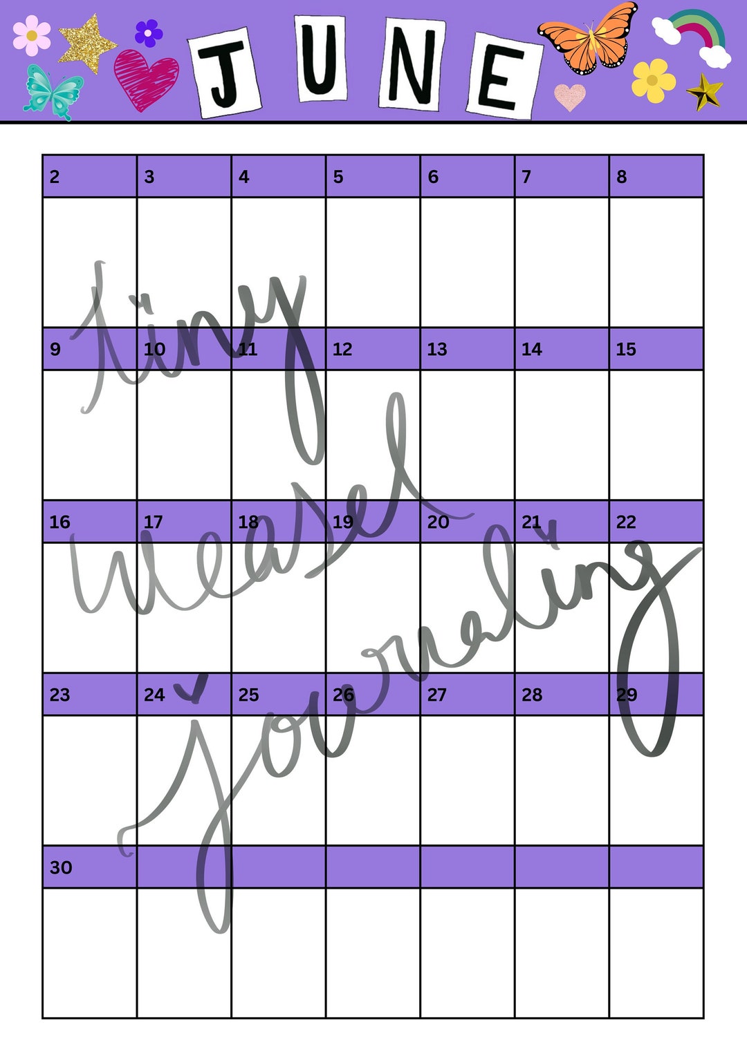 June Bullet Journal Calendar Page - Etsy