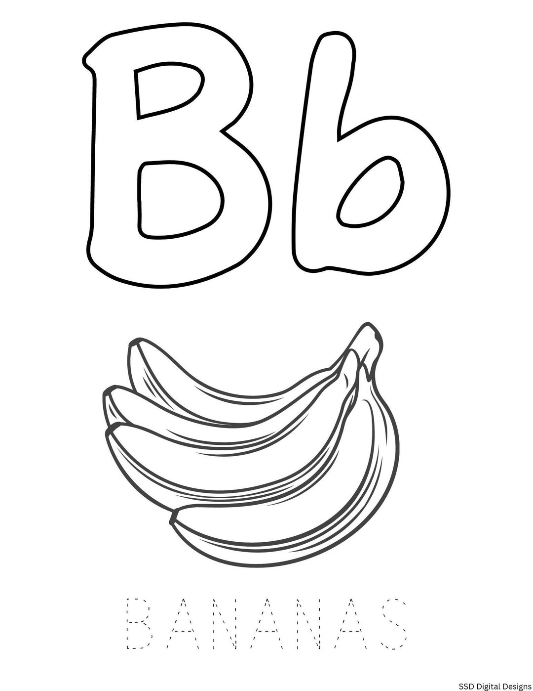 B for Bananas Coloring Page, Preschool, Prek, Prekindergarten, Letters ...