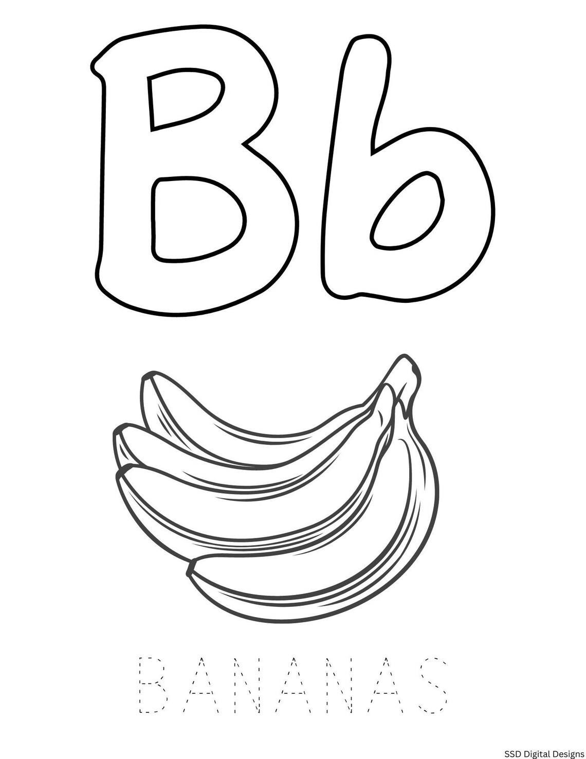 B for Bananas Coloring Page, Preschool, Prek, Prekindergarten, Letters ...