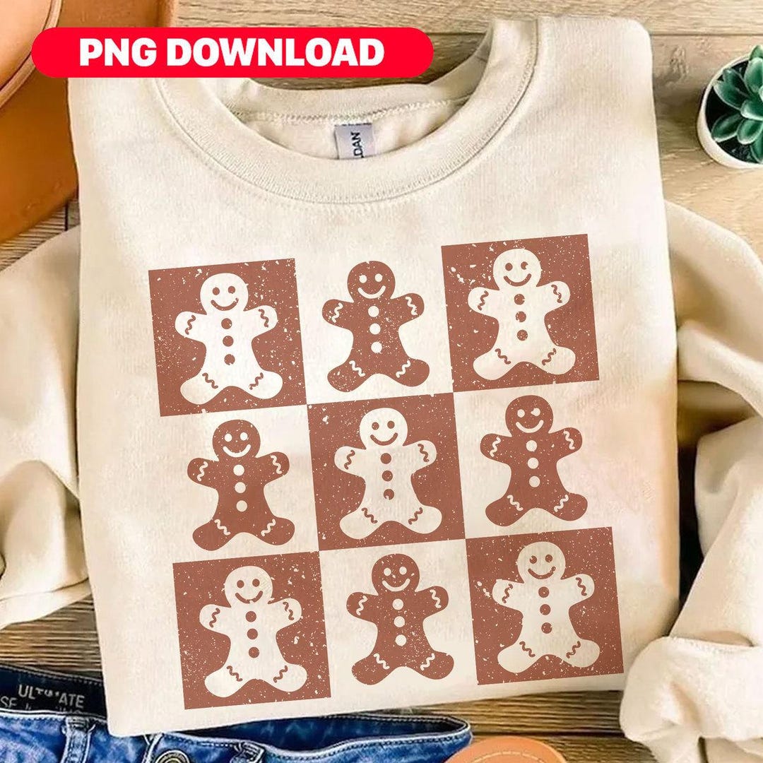 Checkered Gingerbread Man PNG, Retro Trendy Distressed Christmas PNG ...