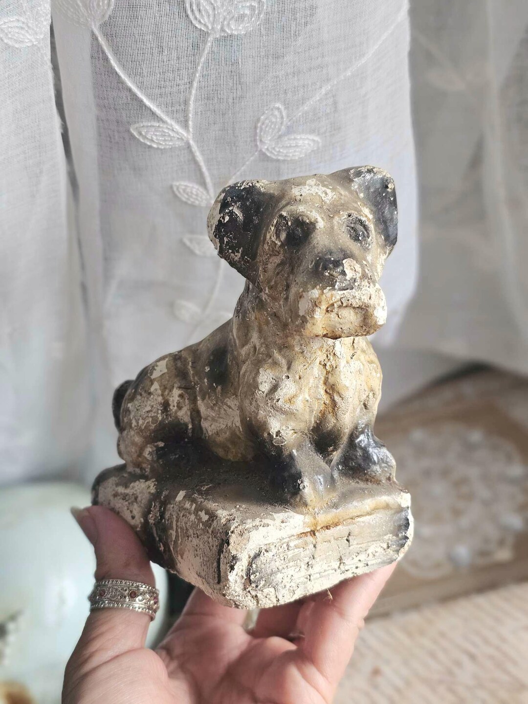 RARE Antique Chalkware Carnival Dog Chalk Figurine * Scotty Dog Sitting ...