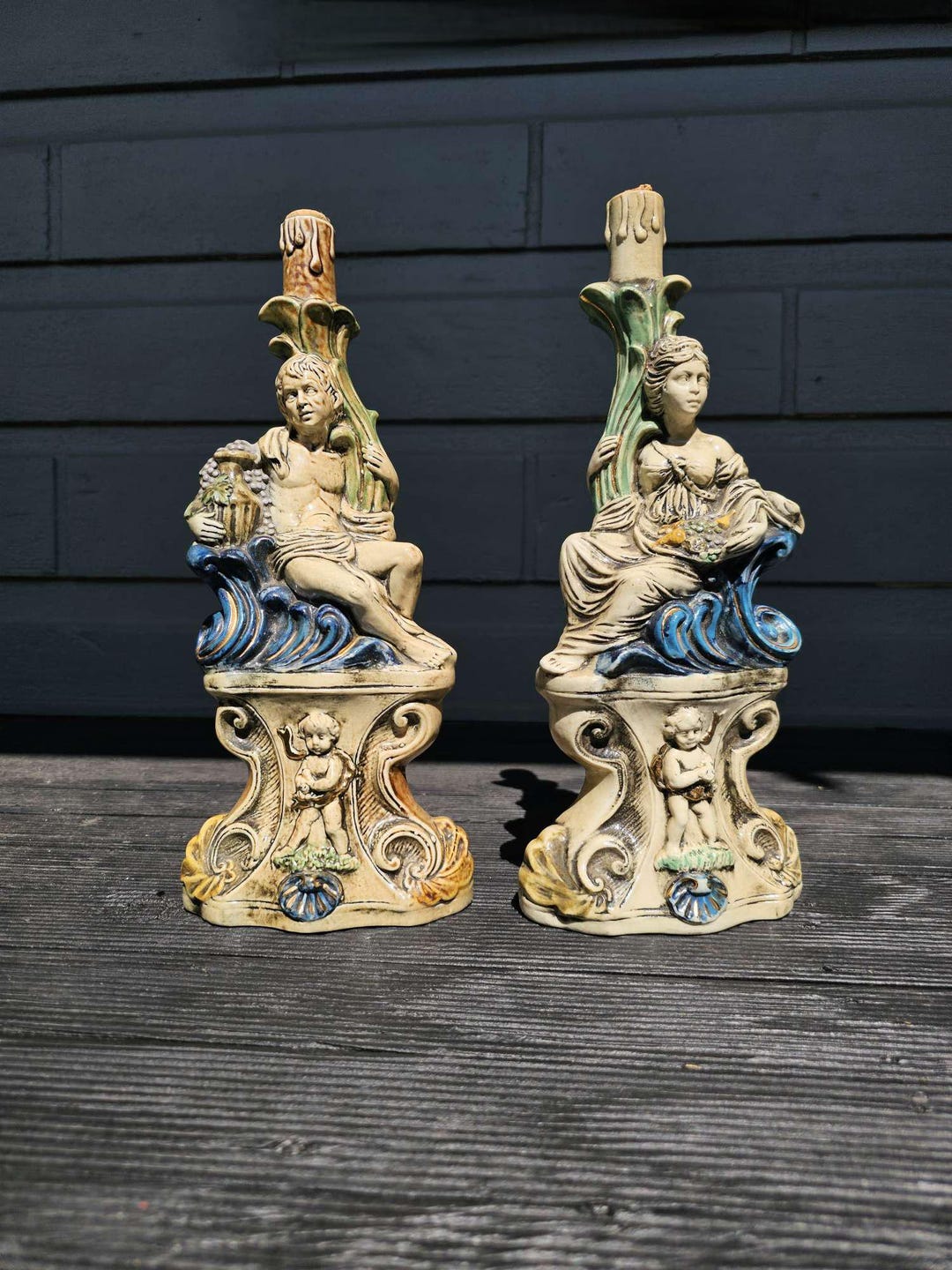 Pair of Vintage Italian Majolica Figural Decanters Hand Painted 1970 ...