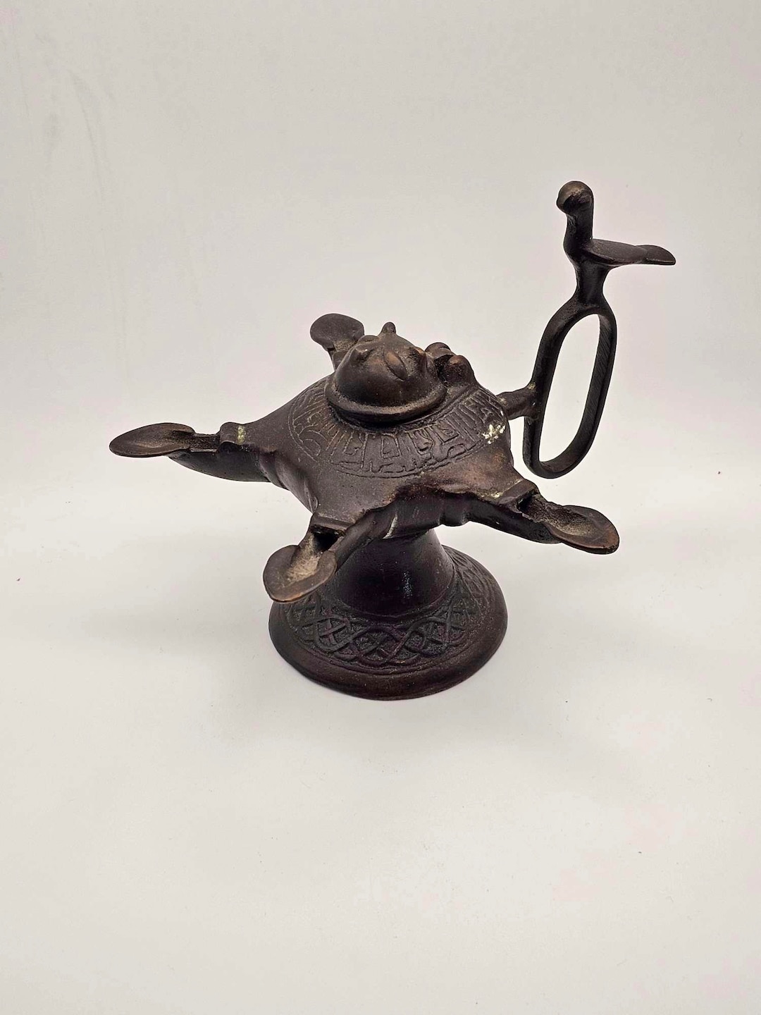 Antique Middle Eastern Oil Lamp Featuring 4 Spouts Bird and Cat Face ...