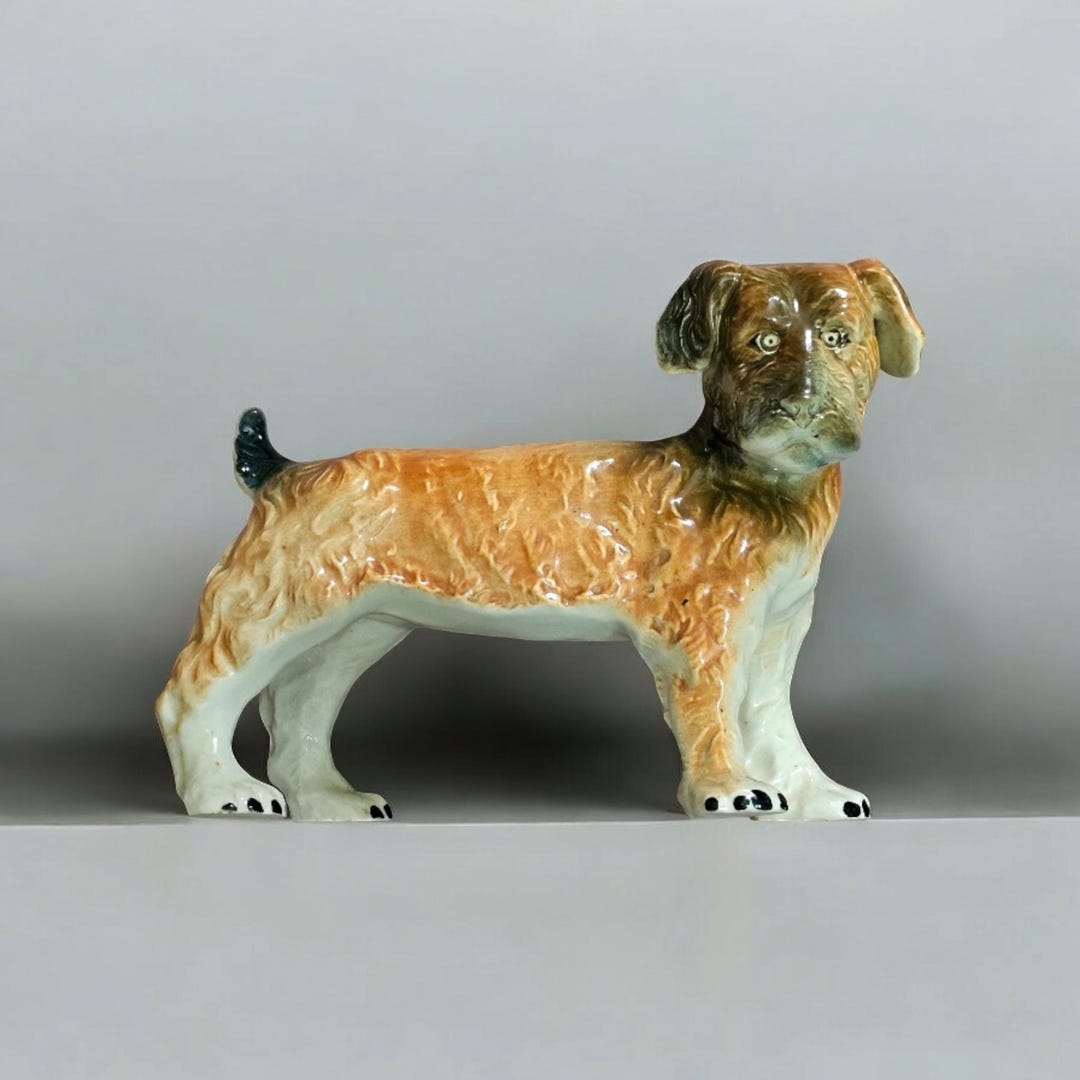 RARE Antique Fox Terrier Figurine * Victorian Standing Large Airedale ...