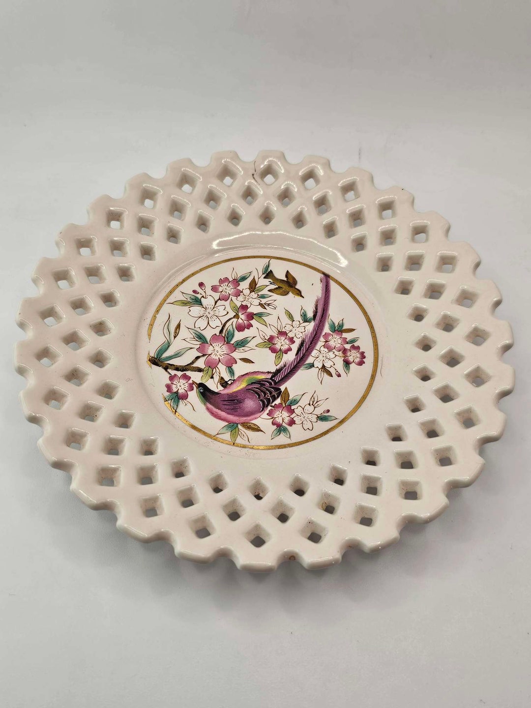 Vintage Decorative Lattice Plate Bird of Paradise / Purple Paradise ...