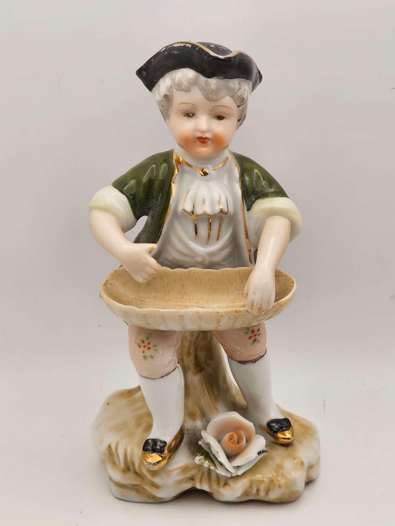 Vintage Ceramic Boy Figurine With Basket | Porcelain Country Decor - Etsy