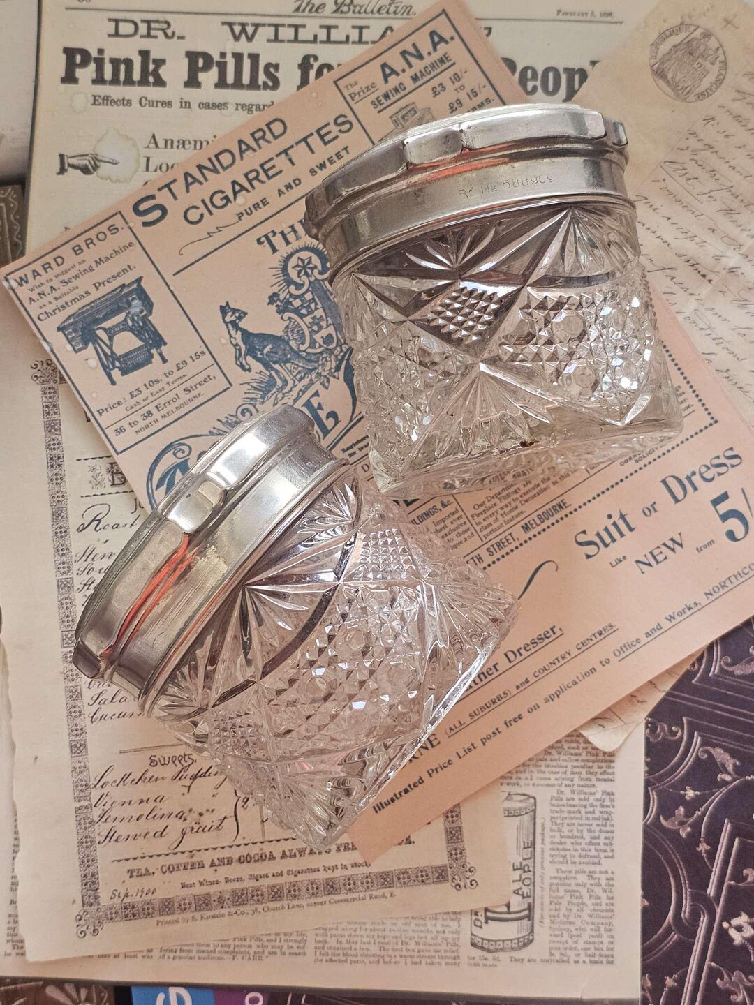 TWO 1911 Reg Beautiful Antique Crystal Cut Glass Jars * Set of 2 Art ...