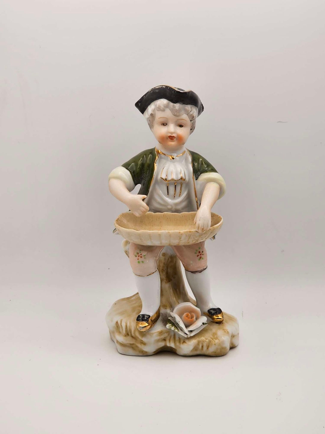Vintage Ceramic Boy Figurine With Basket | Porcelain Country Decor - Etsy