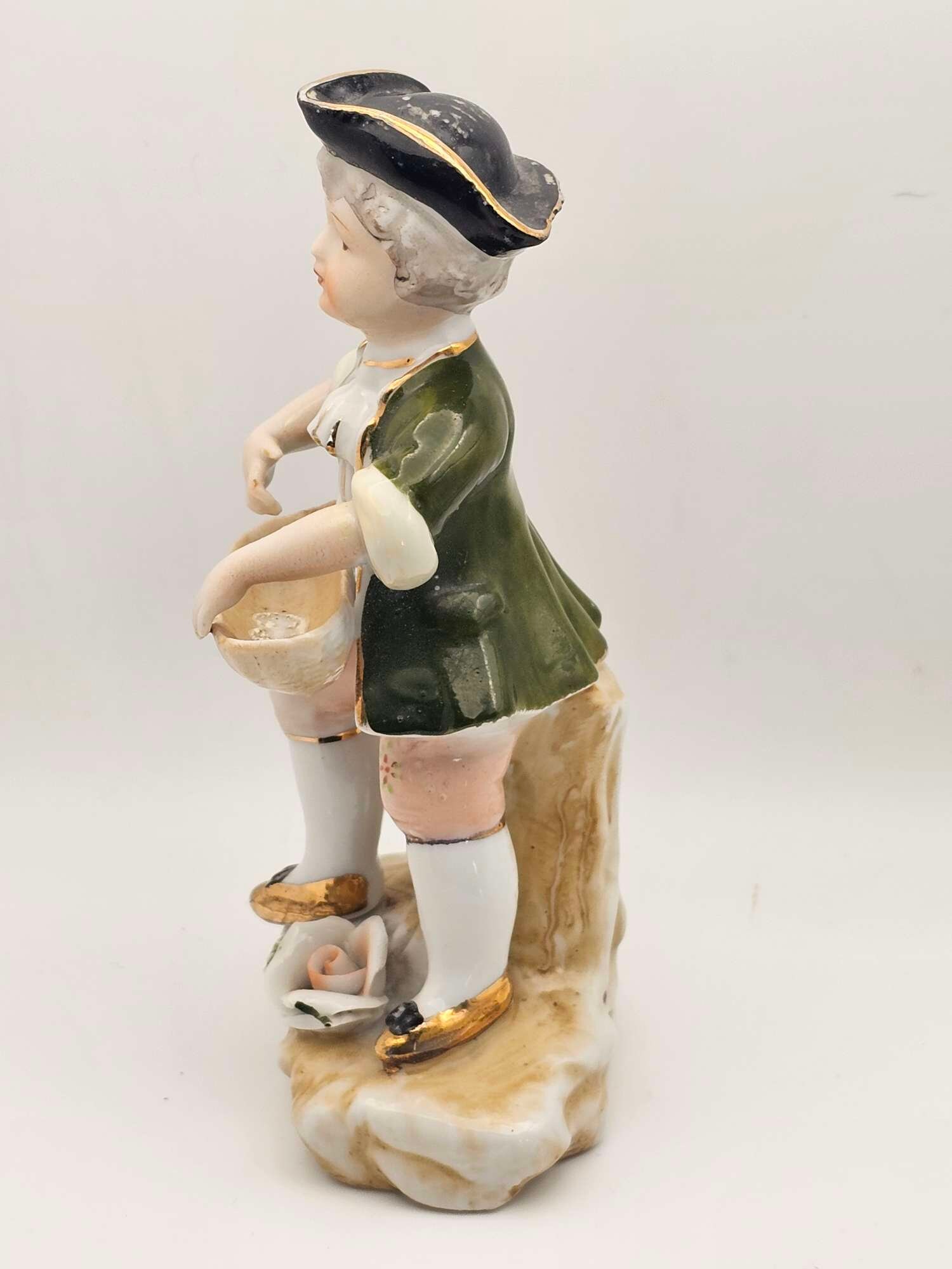 Vintage Ceramic Boy Figurine With Basket | Porcelain Country Decor - Etsy