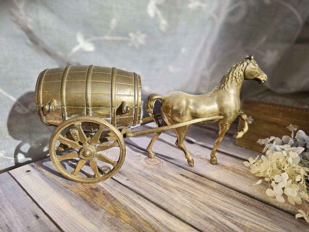GORGEOUS & UNIQUE Vintage Brass Horse and Barrel MONEY Bank / Beer Keg ...