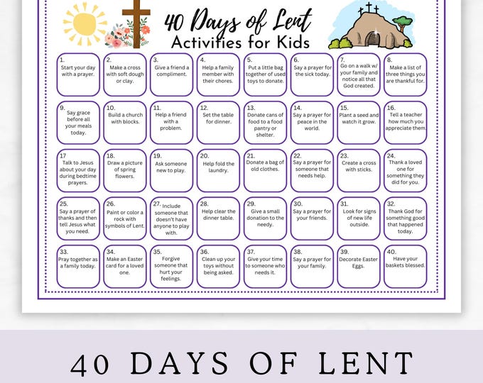 Kids Lenten Calendar 2 Set, Kids Lent Activity, 40 Days of Lent ...