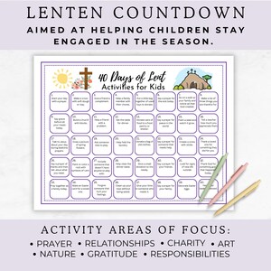 40 Days of Lent Countdown Calendar, Kids Lenten Activities, Christian ...