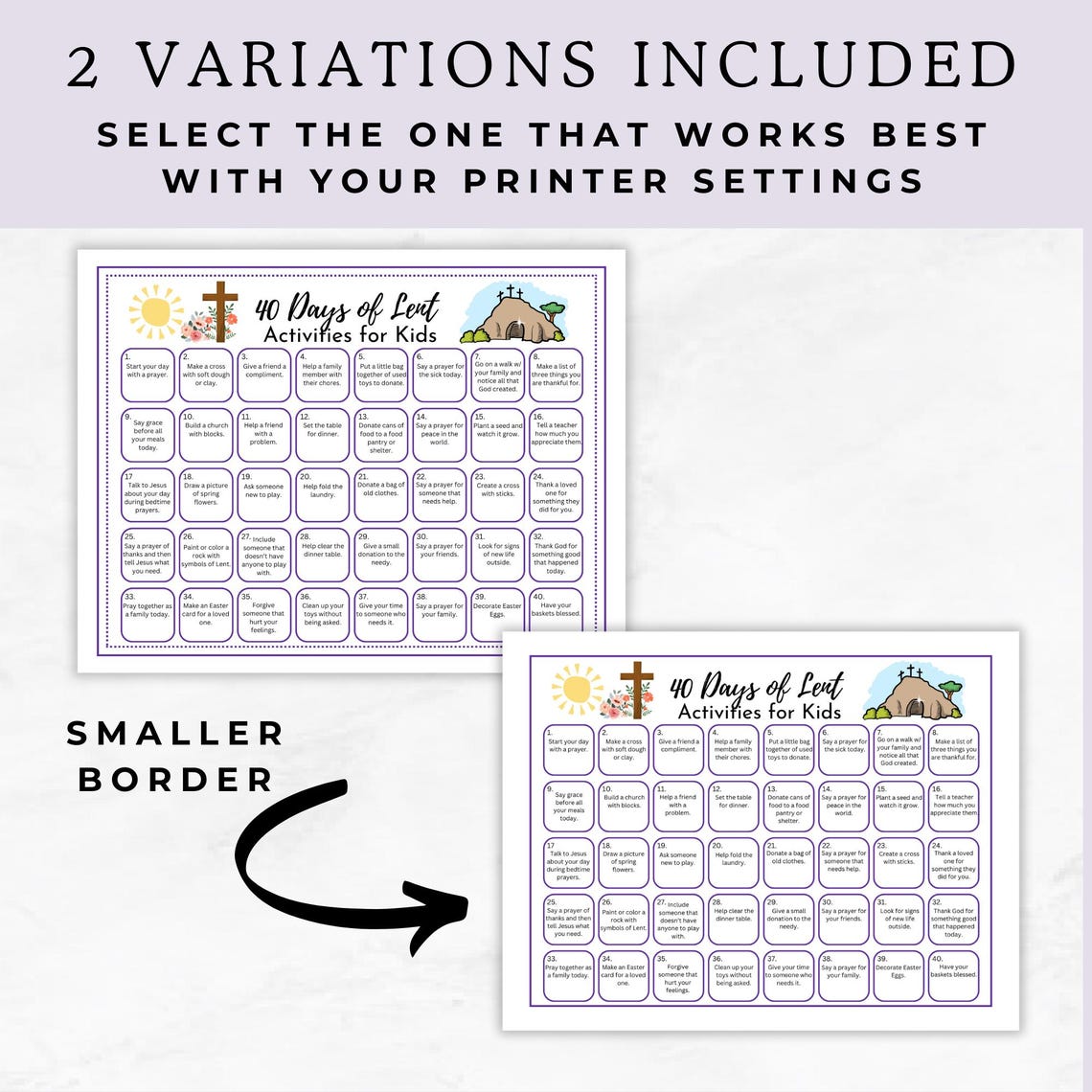 40 Days of Lent Countdown Calendar, Kids Lenten Activities, Christian ...