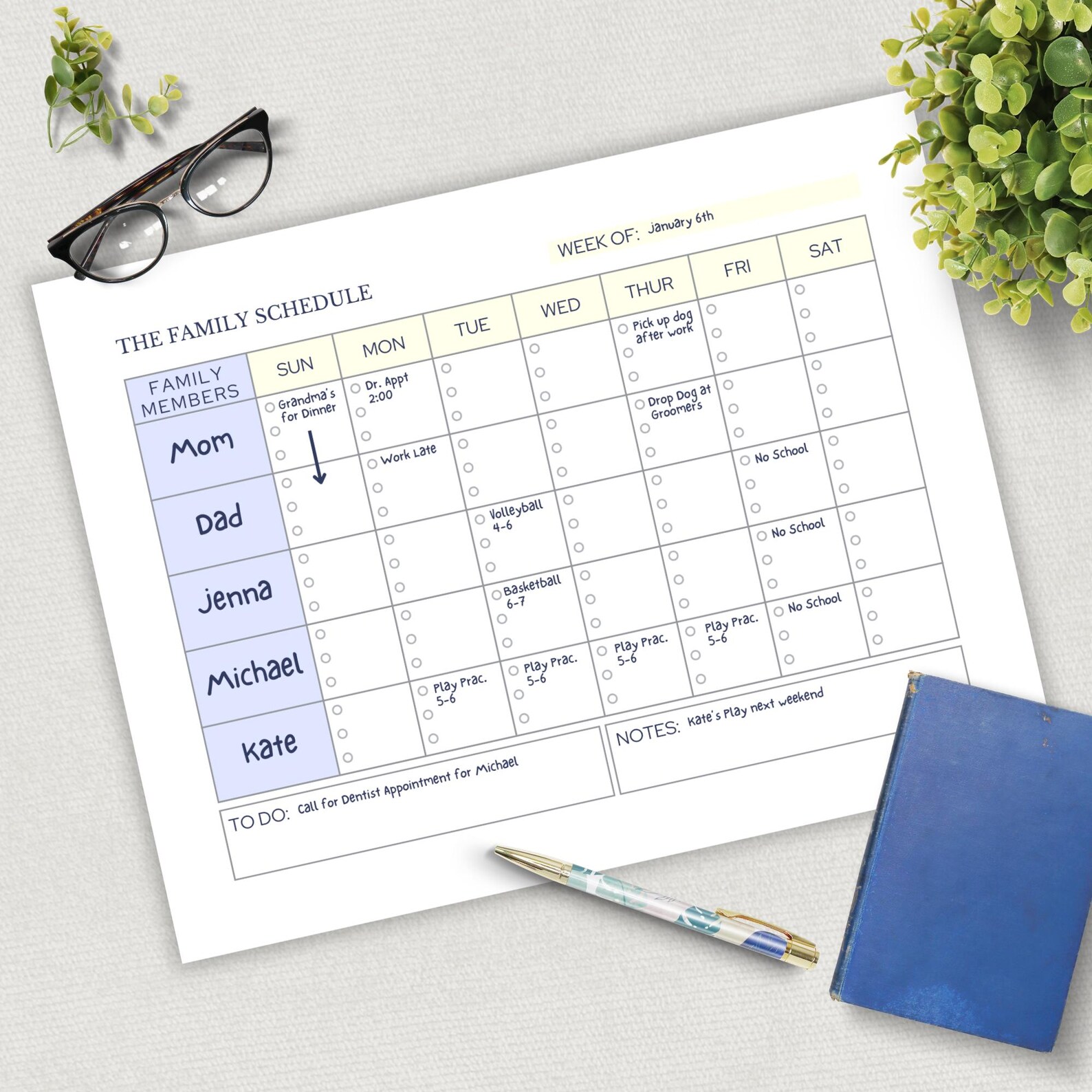 Weekly Family Schedule, Editable Family Calendar, Printable Family ...