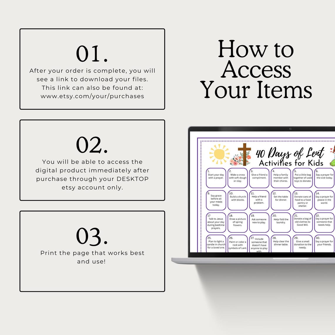 40 Days of Lent Countdown Calendar, Kids Lenten Activities, Christian ...