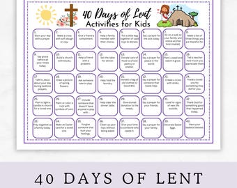 40 Days of Lent Countdown Calendar, Kids Lenten Activities, Christian ...