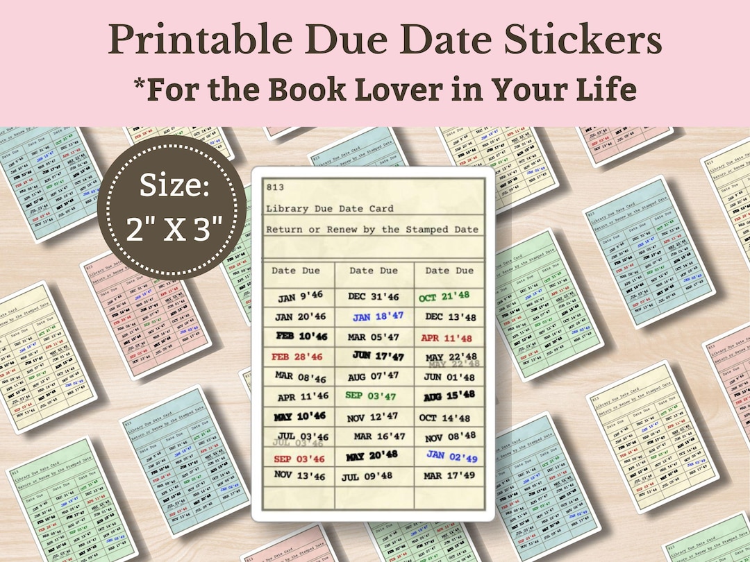 Library Due Date Stickers, Printable Library Stickers, Library Due Date ...