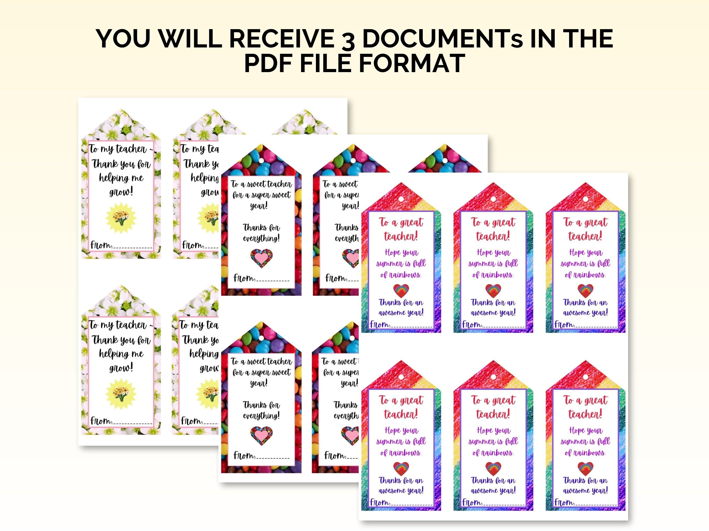 Teacher Appreciation, Teacher Thank You, Last Day of School, Printable ...