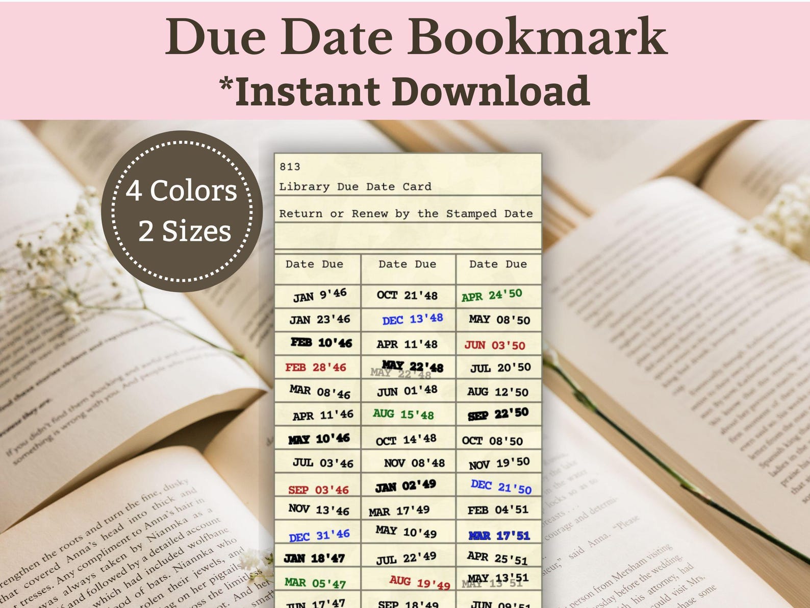 Library Due Date Bookmark, Vintage Library Due Date Card, Vintage ...