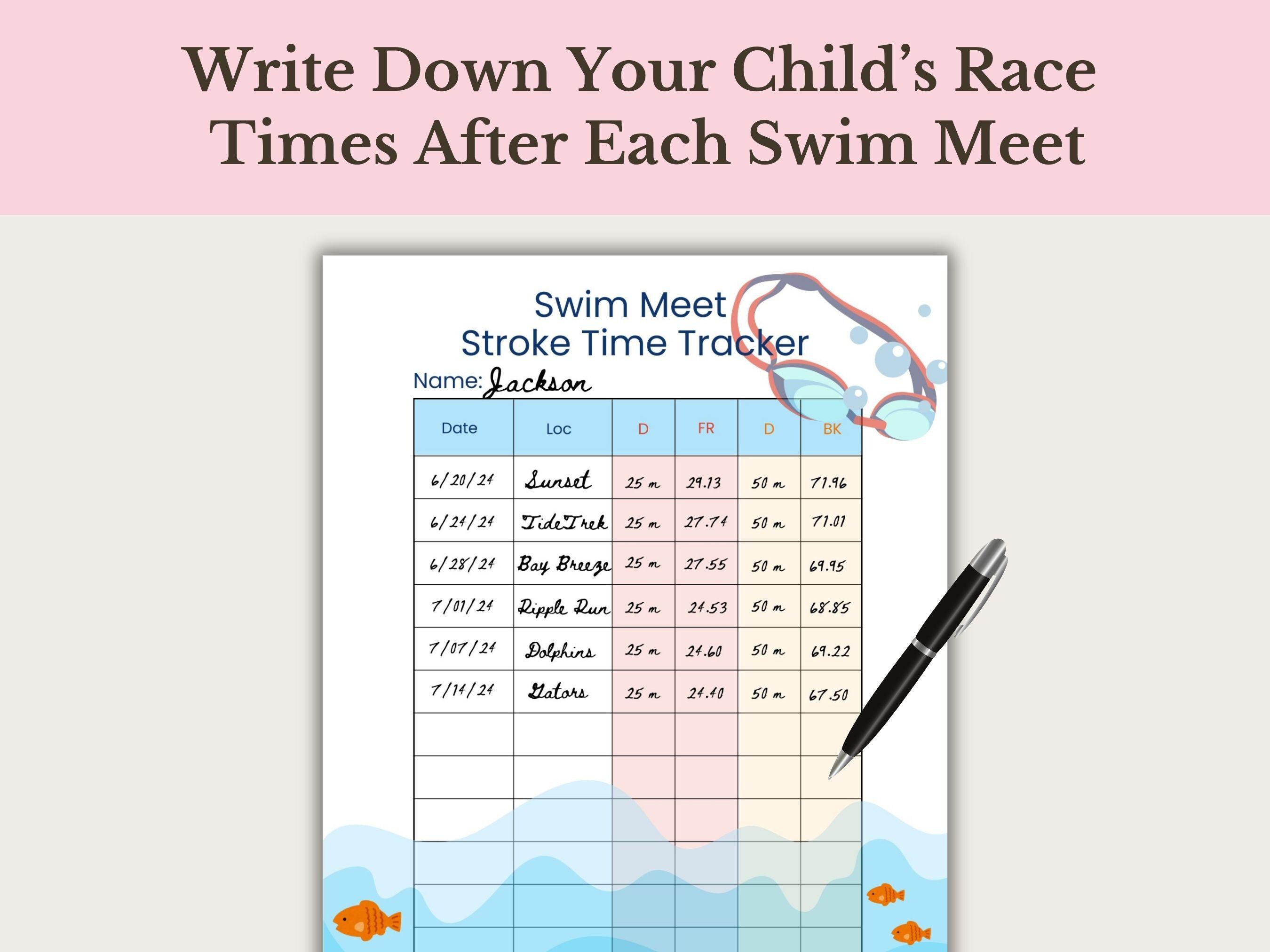 Swim Meet Stroke Time Tracker for Kids, Swim Time Tracker for Beginners ...