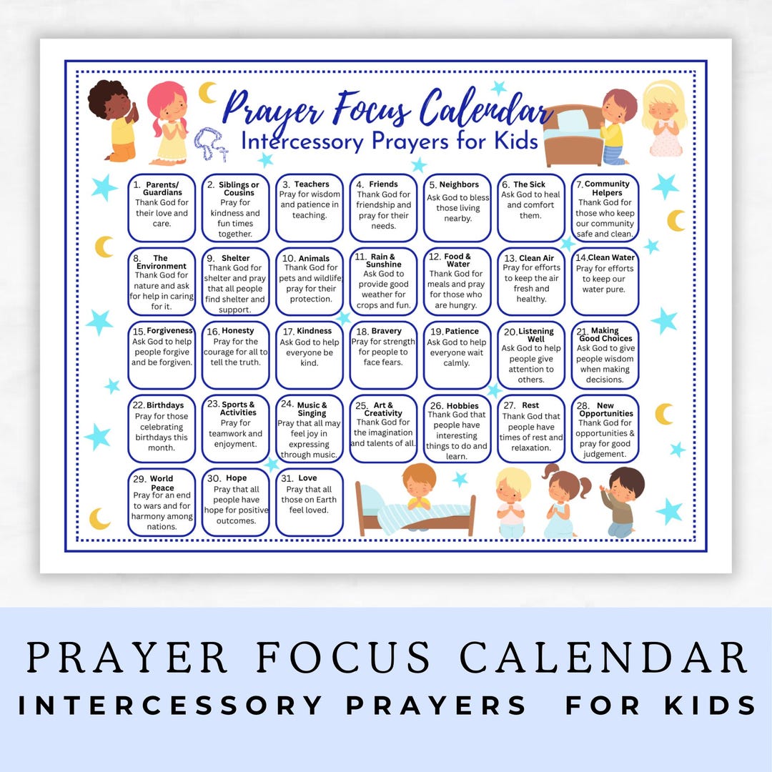 Kids Prayer Calendar, Sunday School Pray Lesson, Kid Bible Study ...