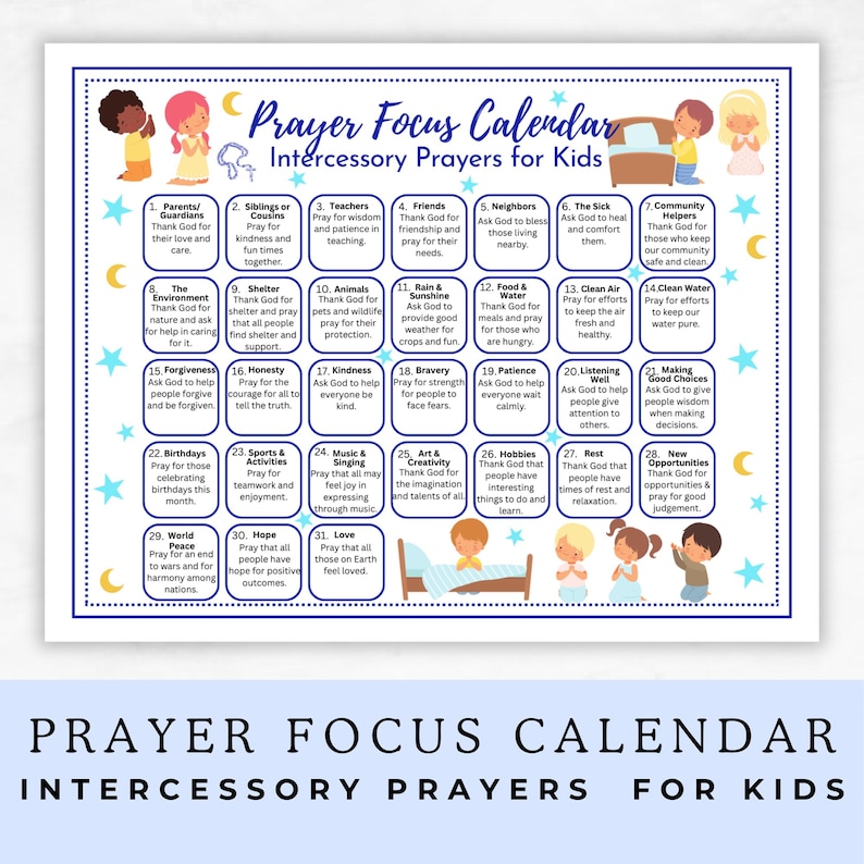 Kids Prayer Calendar, Sunday School Pray Lesson, Kid Bible Study ...