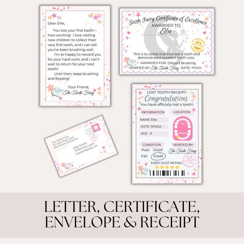 Editable Tooth Fairy Letters, Mini Tooth Fairy Set, Pink Notes With ...