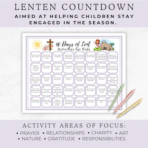 40 Days of Lent Countdown Calendar, Kids Lenten Activities, Christian ...
