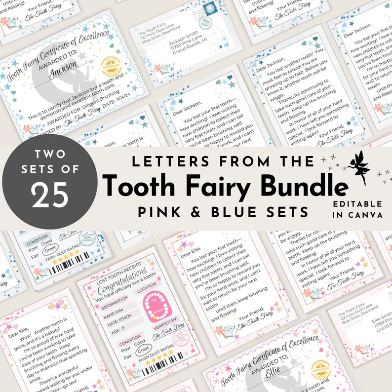 Editable Tooth Fairy Letters, Mini Tooth Fairy Set, Pink Notes With ...