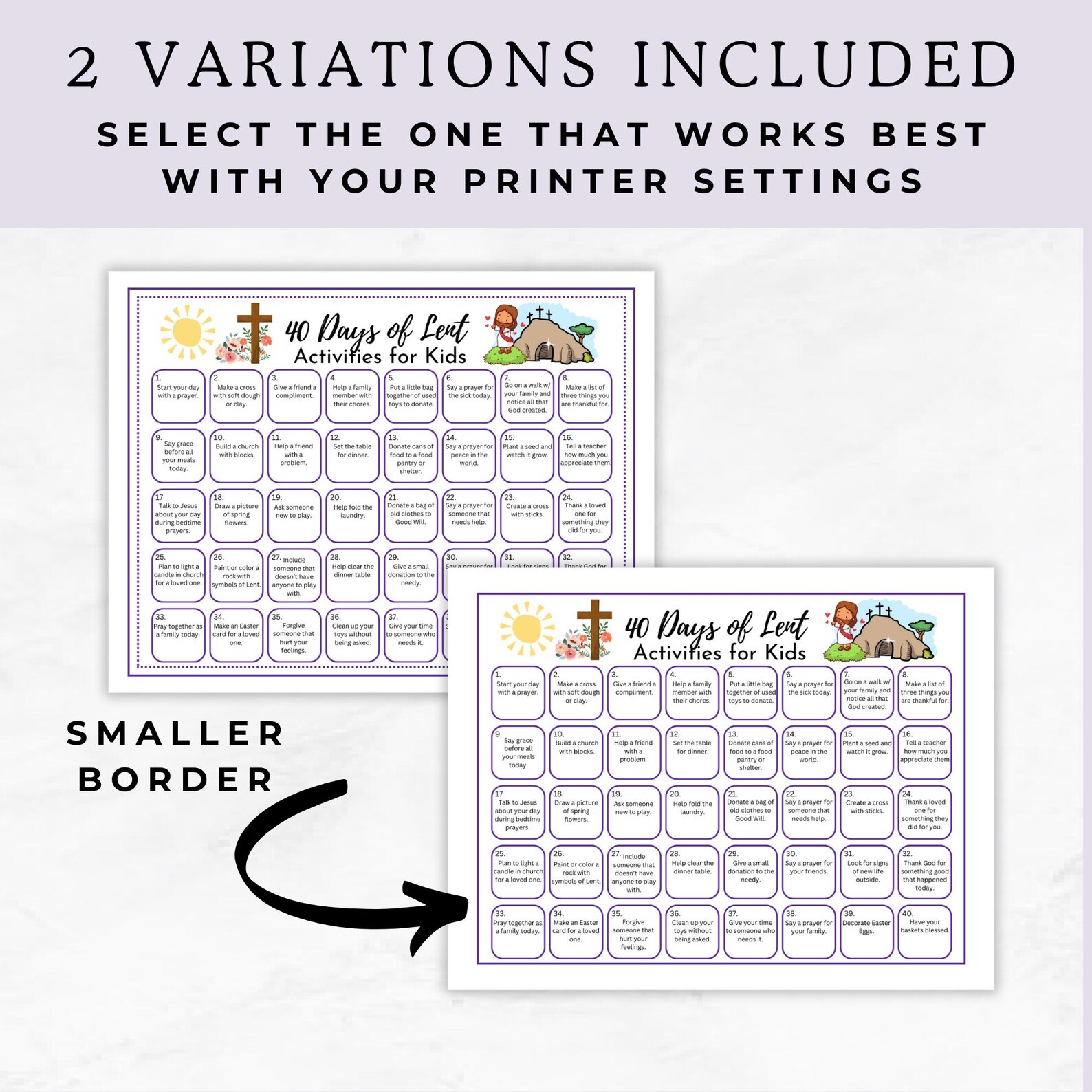 40 Days of Lent Countdown Calendar, Kids Lenten Activities, Christian ...