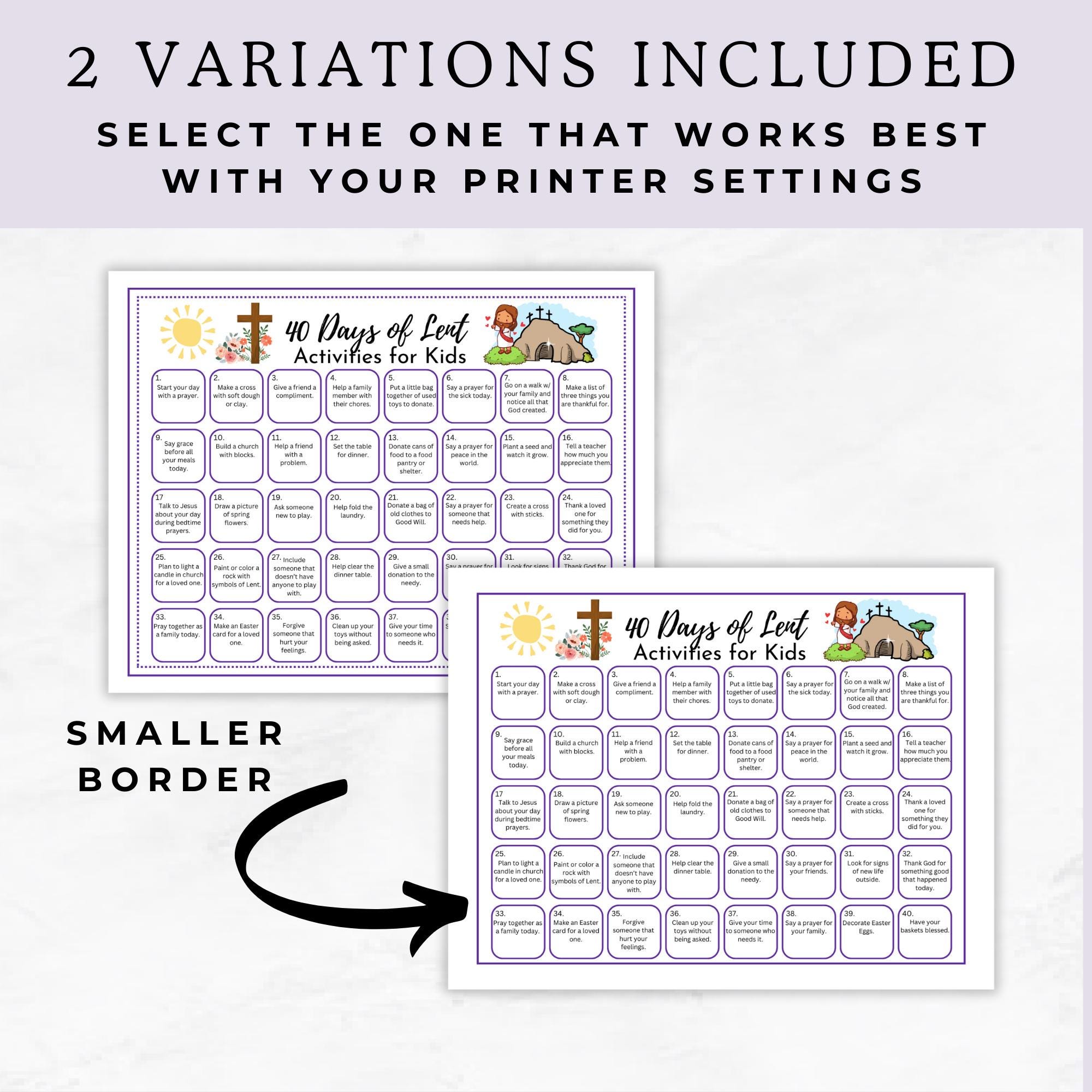 40 Days of Lent Countdown Calendar, Kids Lenten Activities, Christian ...