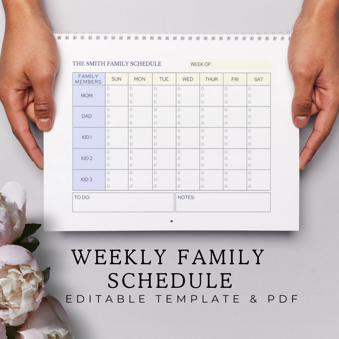 Weekly Family Schedule, Editable Family Calendar, Printable Family ...