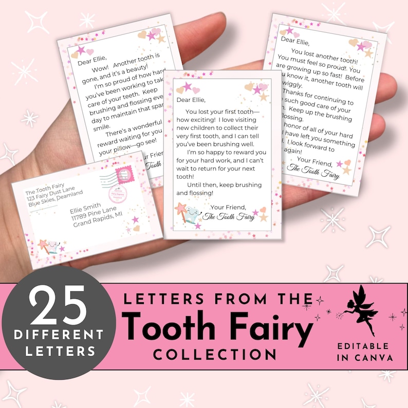 Editable Tooth Fairy Letters, Mini Tooth Fairy Set, Pink Notes With ...