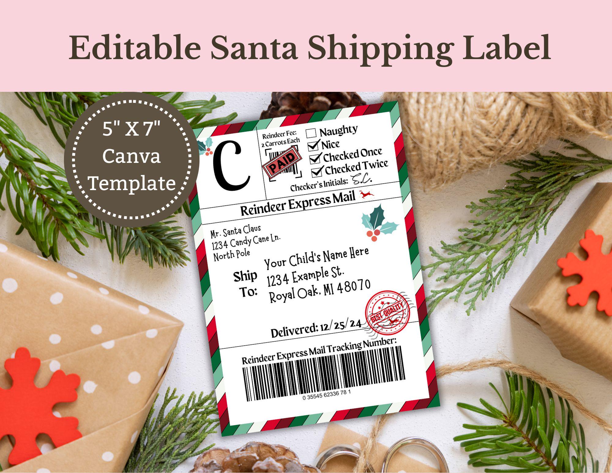 Santa Shipping Label Template, Editable North Pole Mail Label, Santa ...