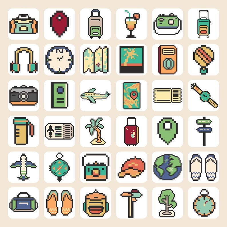 No AI, Hand Drawn Cute Pixel Art | Travel Theme Pixel Art | Digital ...