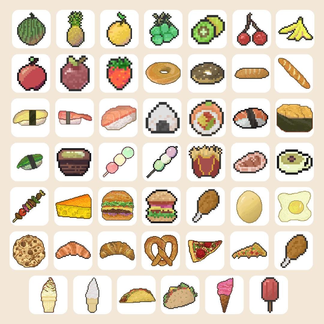 Cute Pixel Art Food Theme Pixel Art Digital Stickers Print on Demand ...