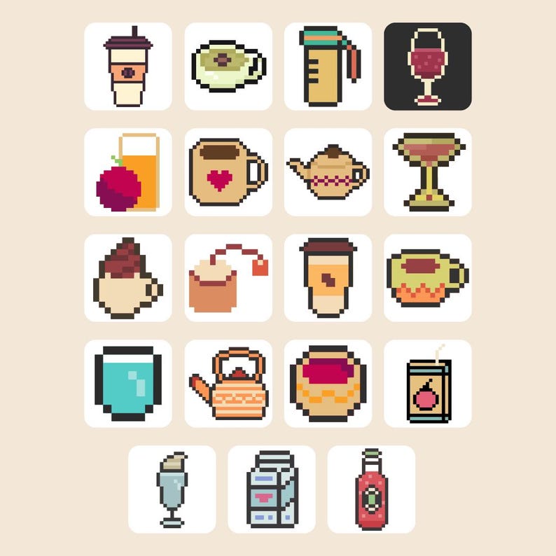 No AI, Hand Drawn Cute Pixel Art | Drink Theme Pixel Art | Digital ...