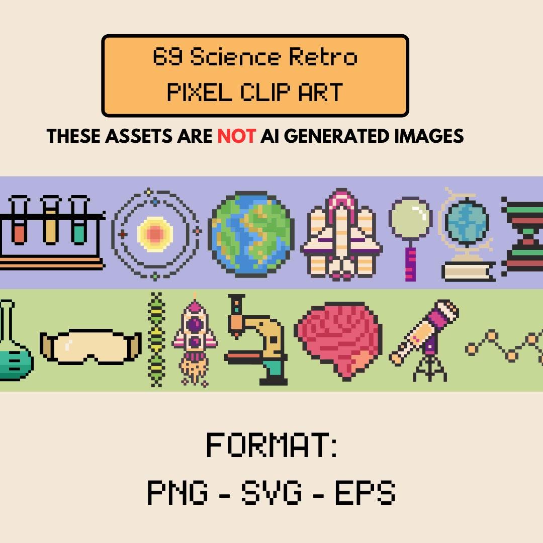 Science Retro Elements Pixel Art Clip Art, Digital Stickers (EPS, SVG ...